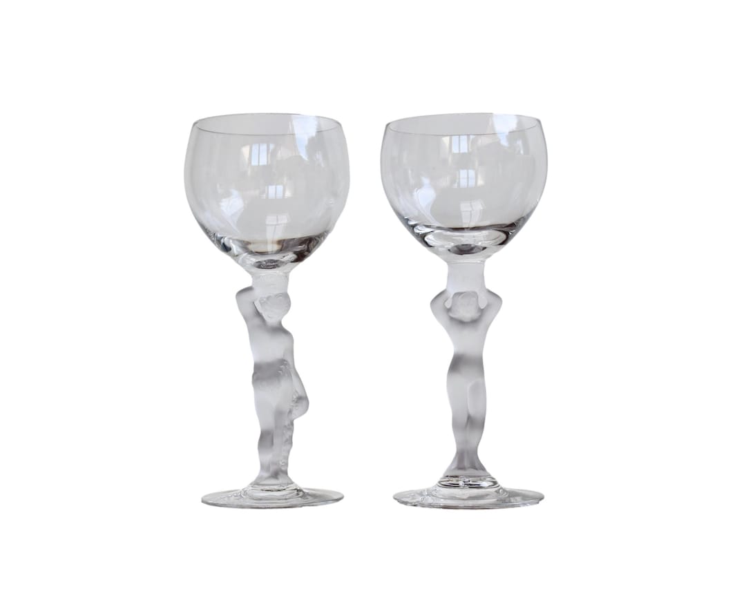 Vintage Bayel Crystal Set of Two Wine Glasses Frosted Glass Bacchus and ...