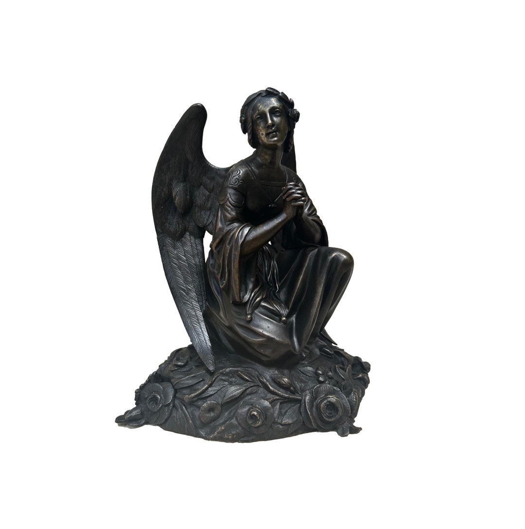 French Antique 1800's Angel Bronze Statue Archangel Religious Figurine ...