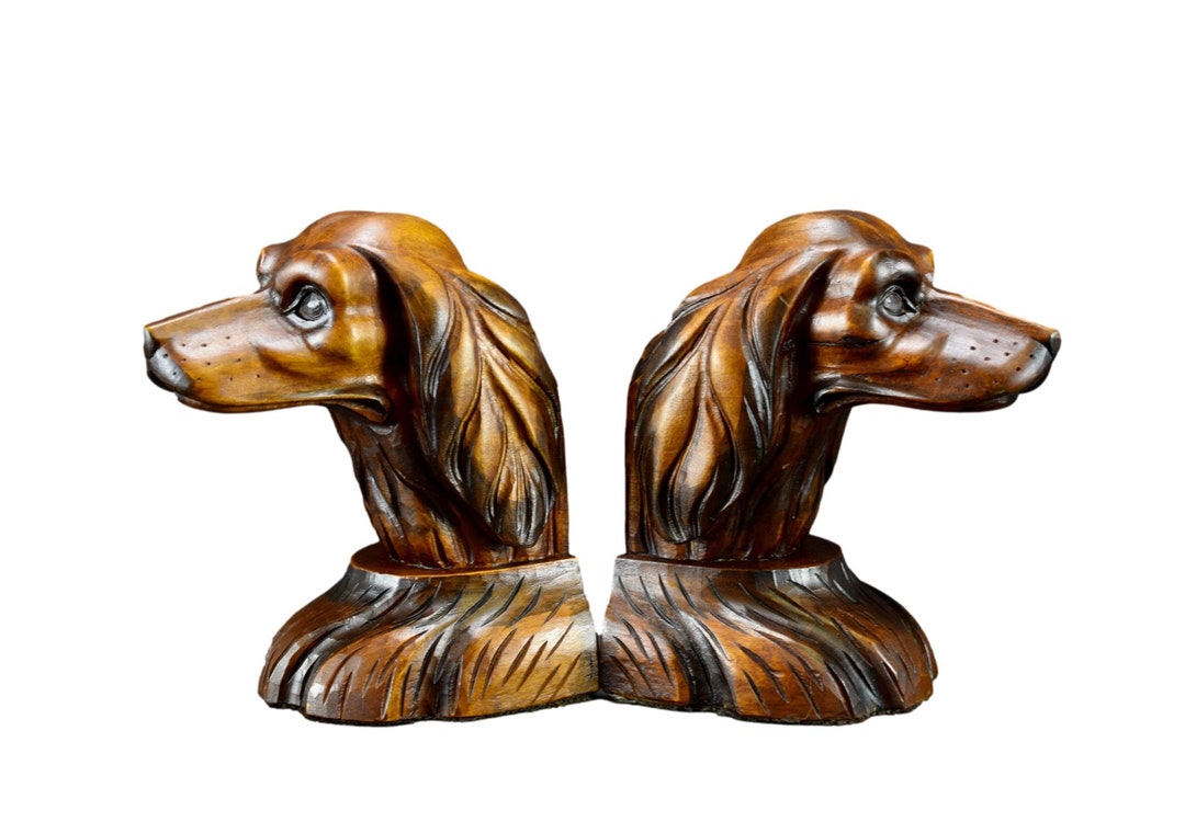 Hunde Holz Buchstützen, Vintage Art Deco Holz geschnitzte Zeiger Hund ...