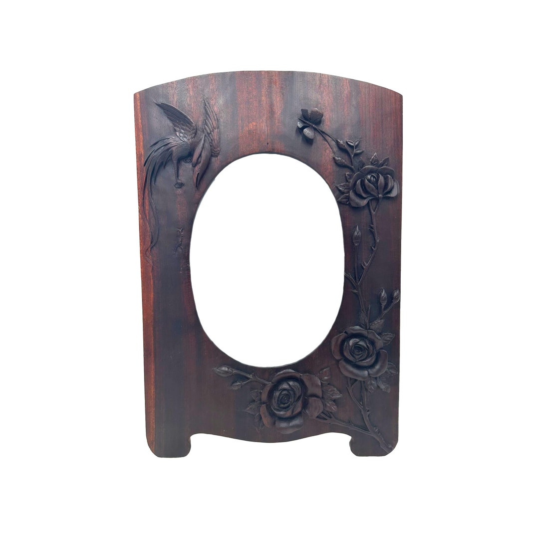 LARGE Hand Carved Wood Standing Photo Frame, Indochine Asian Art ...