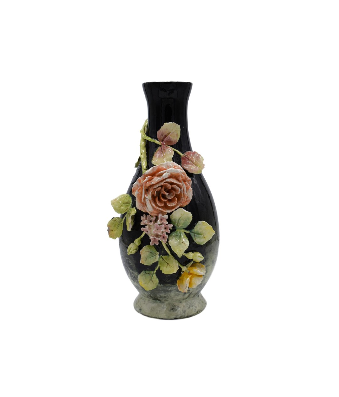 Impressionist Flower Barbotine Vase, Longchamp Majolica Applied Flowers ...