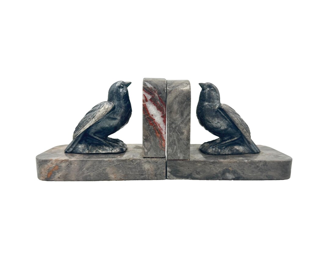 Art Deco Pair of Birds Bookends on Marble French Antique - Etsy