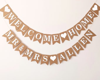Welcome Home Mr and Mrs Personalised Wedding Bunting, Honeymoon Banner ...