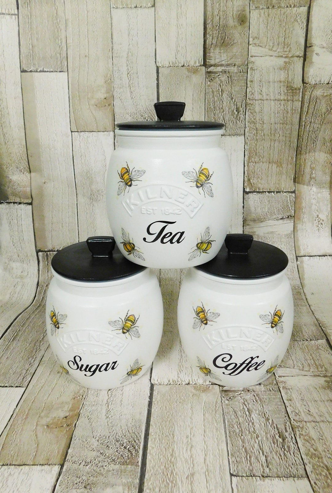 White Honey Bee Kitchen Canisters, Tea Coffee Sugar Jars, Cookie Jar ...