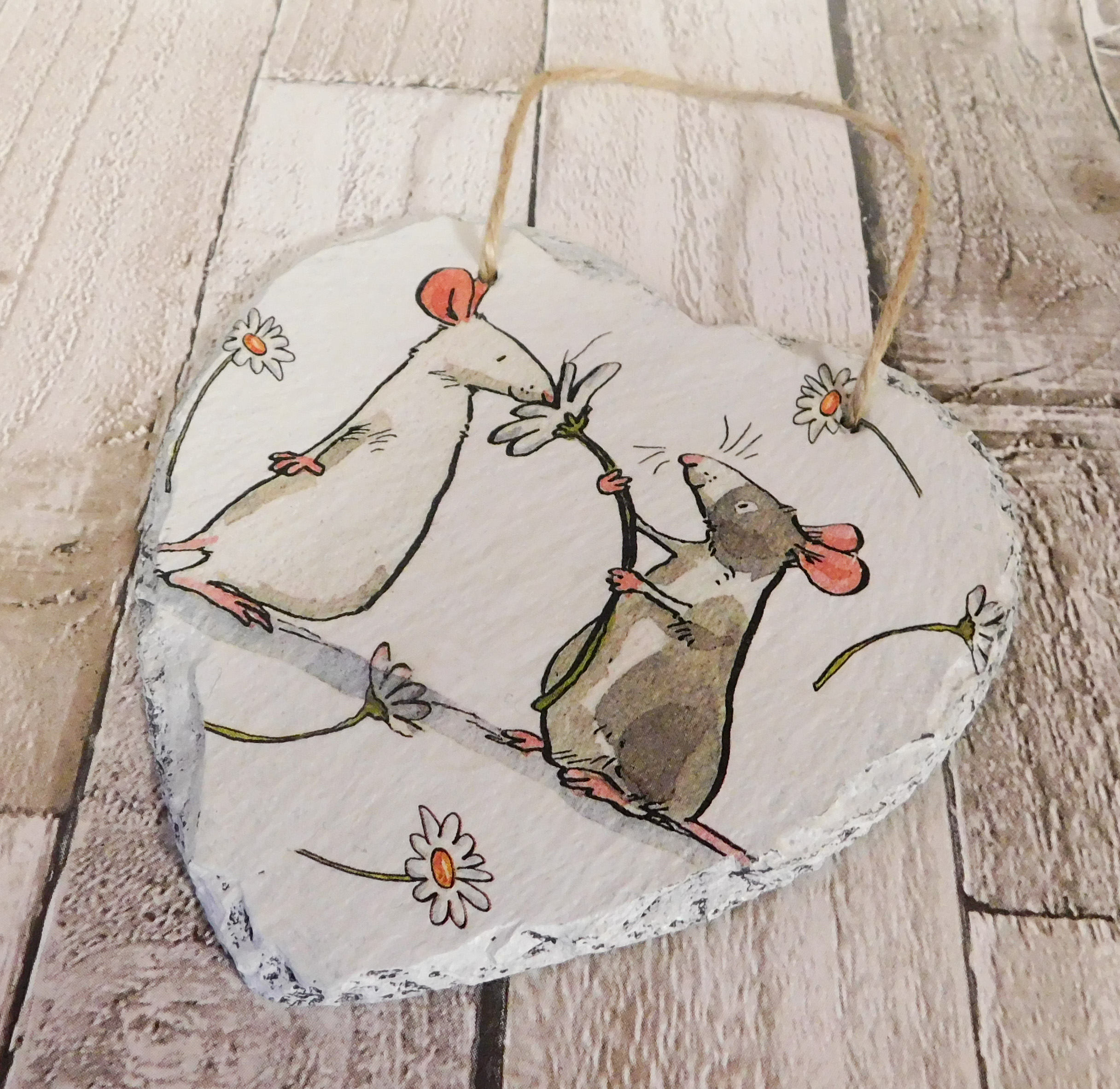 Mice Slate Heart Plaque, Mice and Daisies Print , Wall Hanging Plaque ...