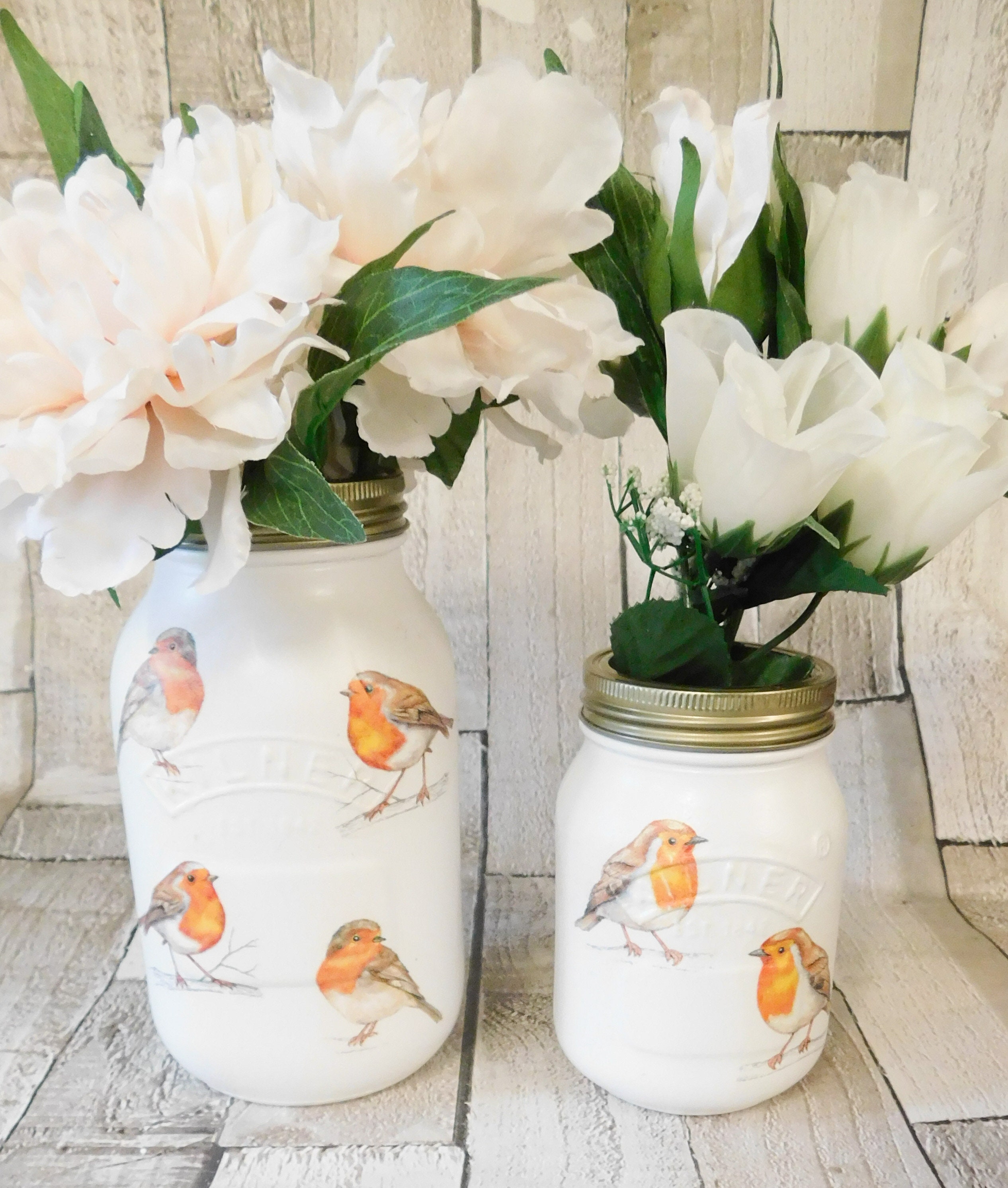 Robin Painted Kilner Jar Jar Vase Table Centrepiece Gift | Etsy UK