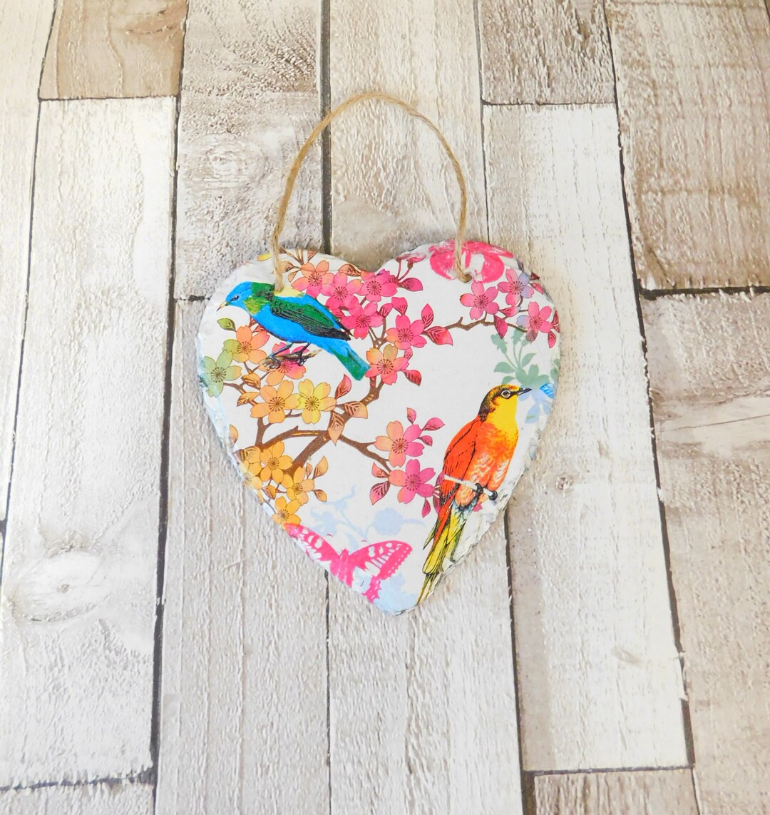 Tropical Birds Slate Heart Plaque, Birds and Flower Print , Wall ...