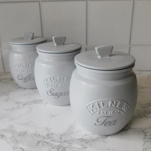 Light Grey Kitchen Canisters, Tea Coffee Sugar Jars, Kilner Retro Jar ...