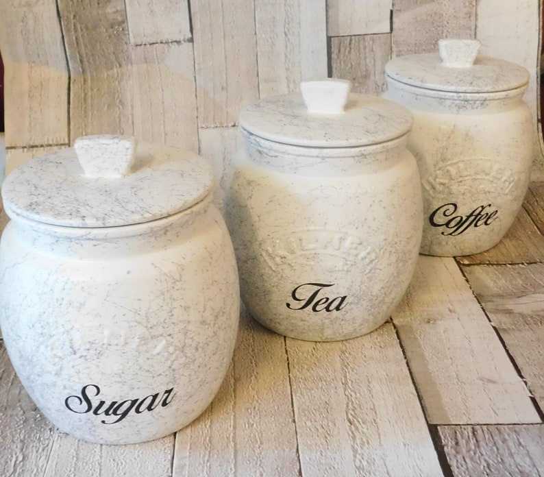 White Marble Kitchen Canisters, Tea Coffee Sugar Jars, Sugar Pot ...