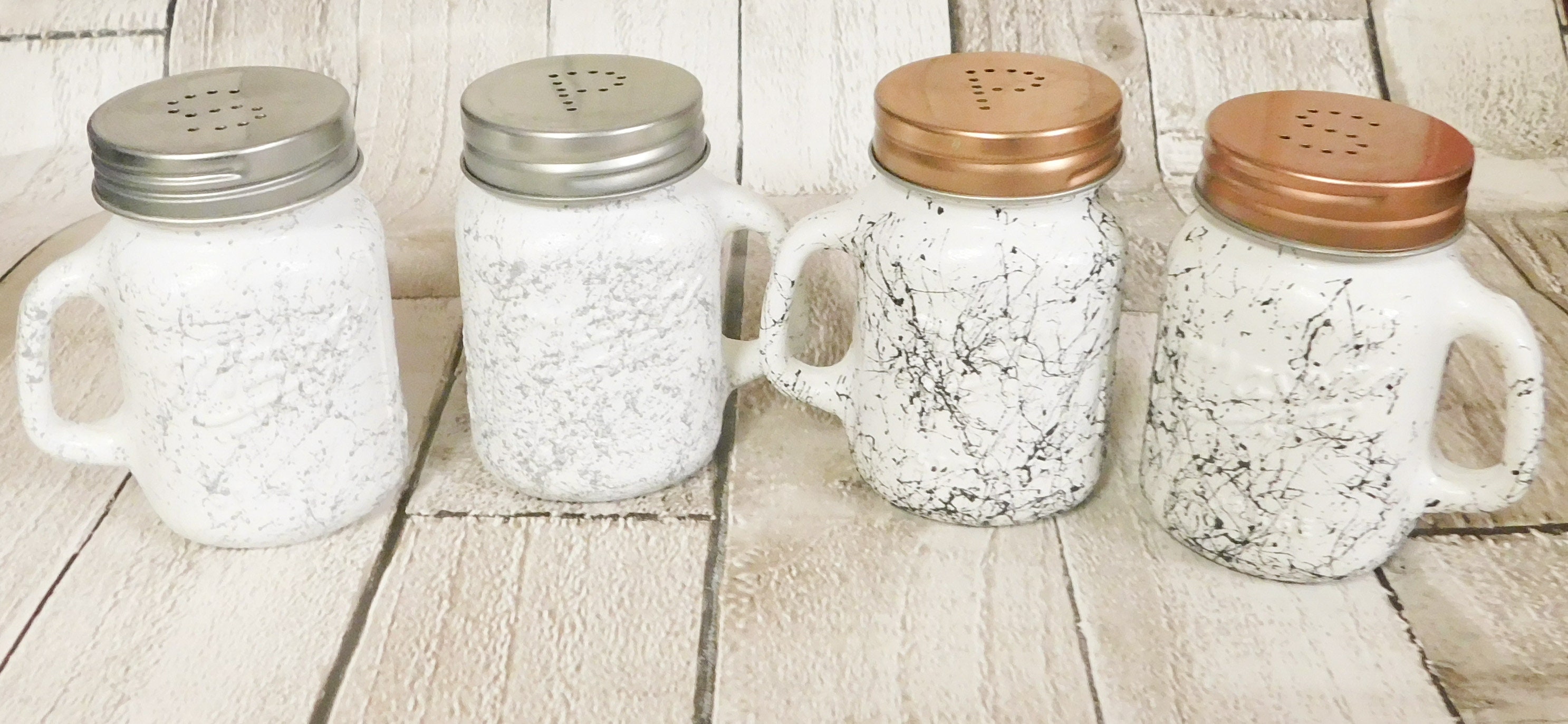 White Marble Salt & Pepper Shakers Mason Jar Condiment Set - Etsy UK