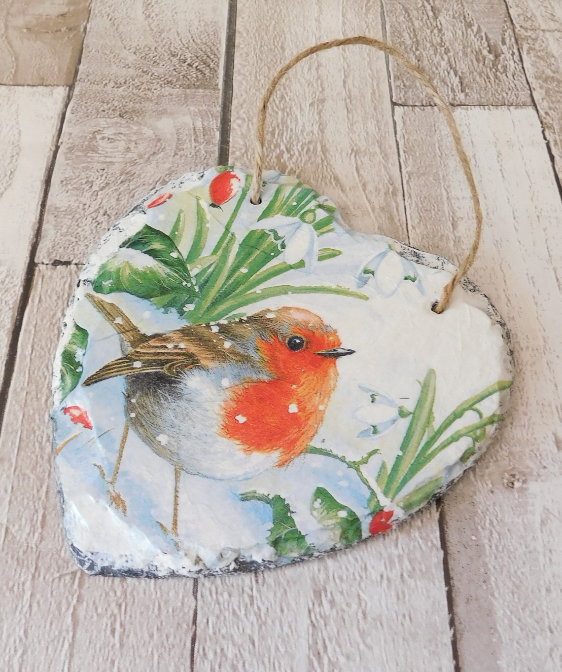 Robin Slate Heart Plaque Robin and Snowdrops Print Wall | Etsy UK