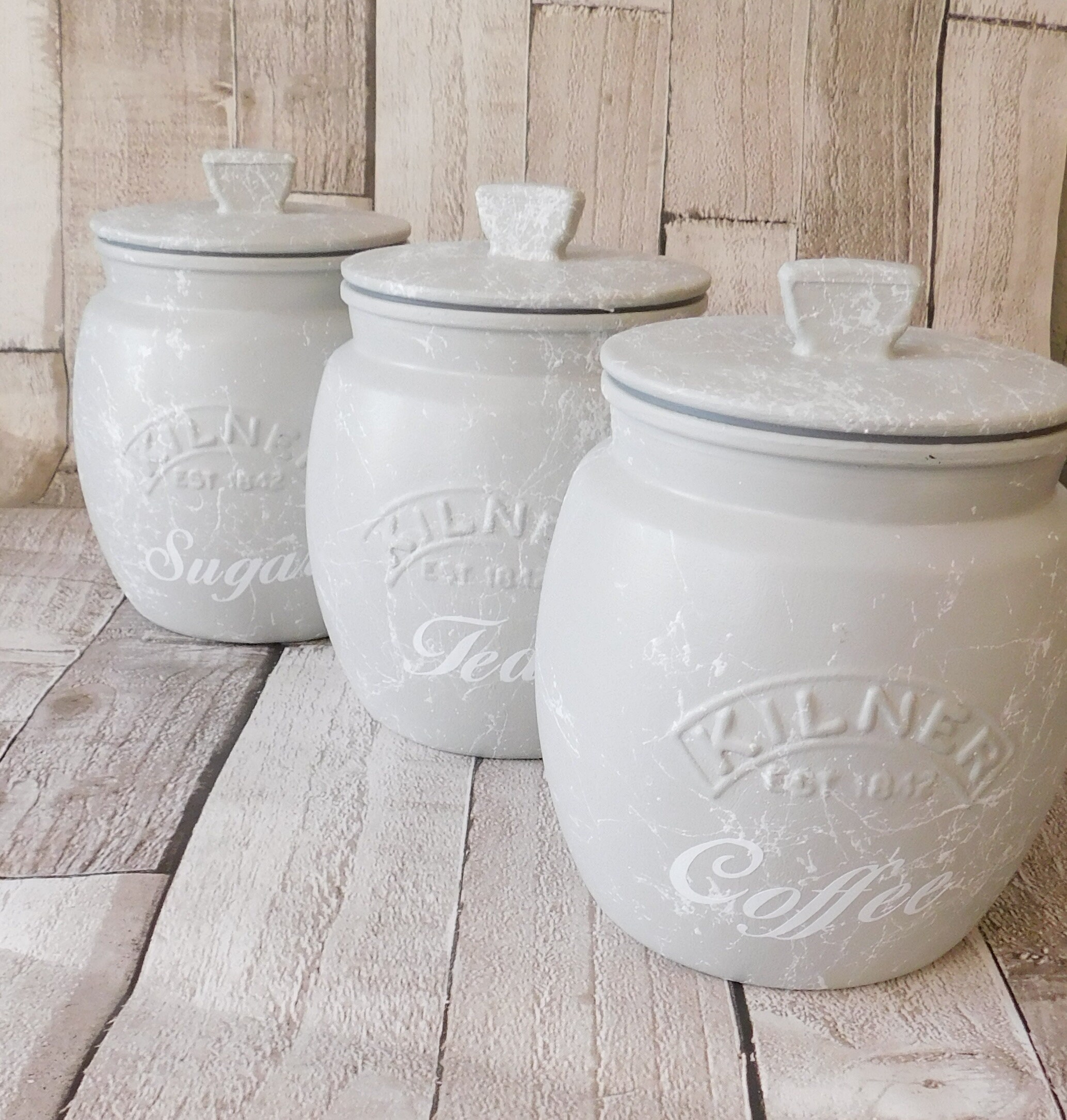 Grey & White Marble Kitchen Canisters, Tea Coffee Sugar Jars, Sugar Pot ...