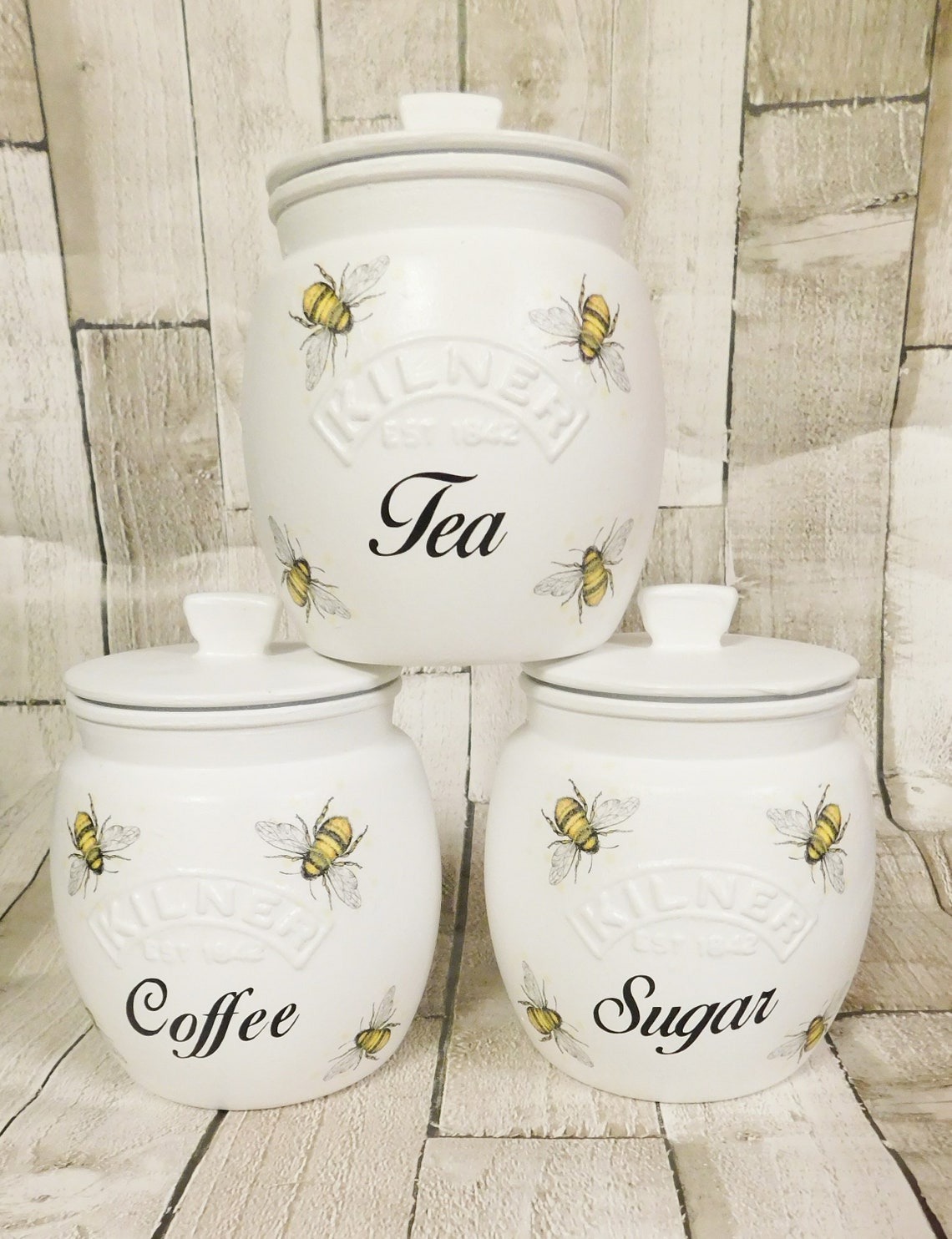 White Honey Bee Kitchen Canisters Tea Coffee Sugar Jars | Etsy UK