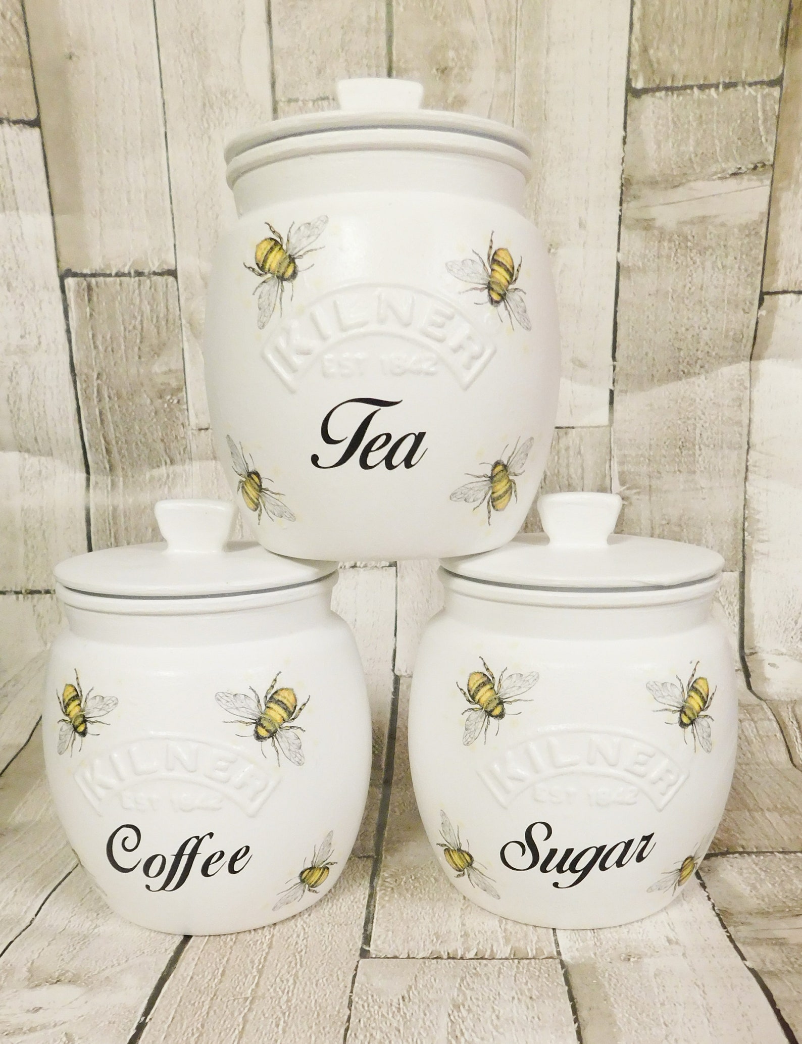 White Honey Bee Kitchen Canisters, Tea Coffee Sugar Jars, Cookie Jar ...