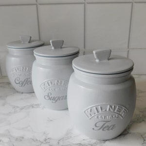 Light Grey Kitchen Canisters, Tea Coffee Sugar Jars, Kilner Retro Jar ...