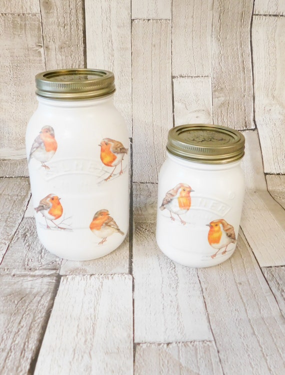 Robin Painted Kilner Jar Jar Vase Table Centrepiece Gift | Etsy UK