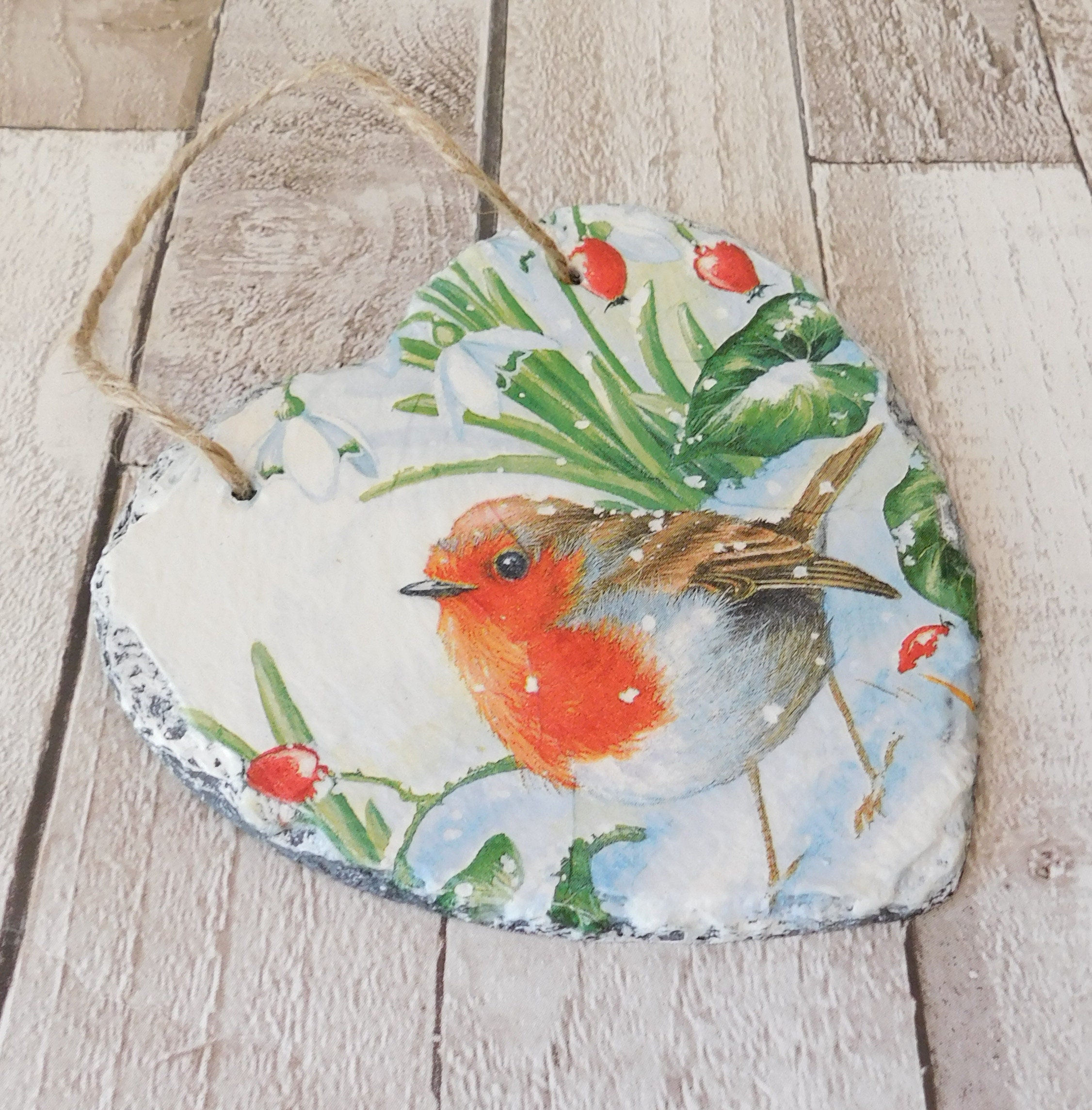 Robin Slate Heart Plaque Robin and Snowdrops Print Wall - Etsy UK