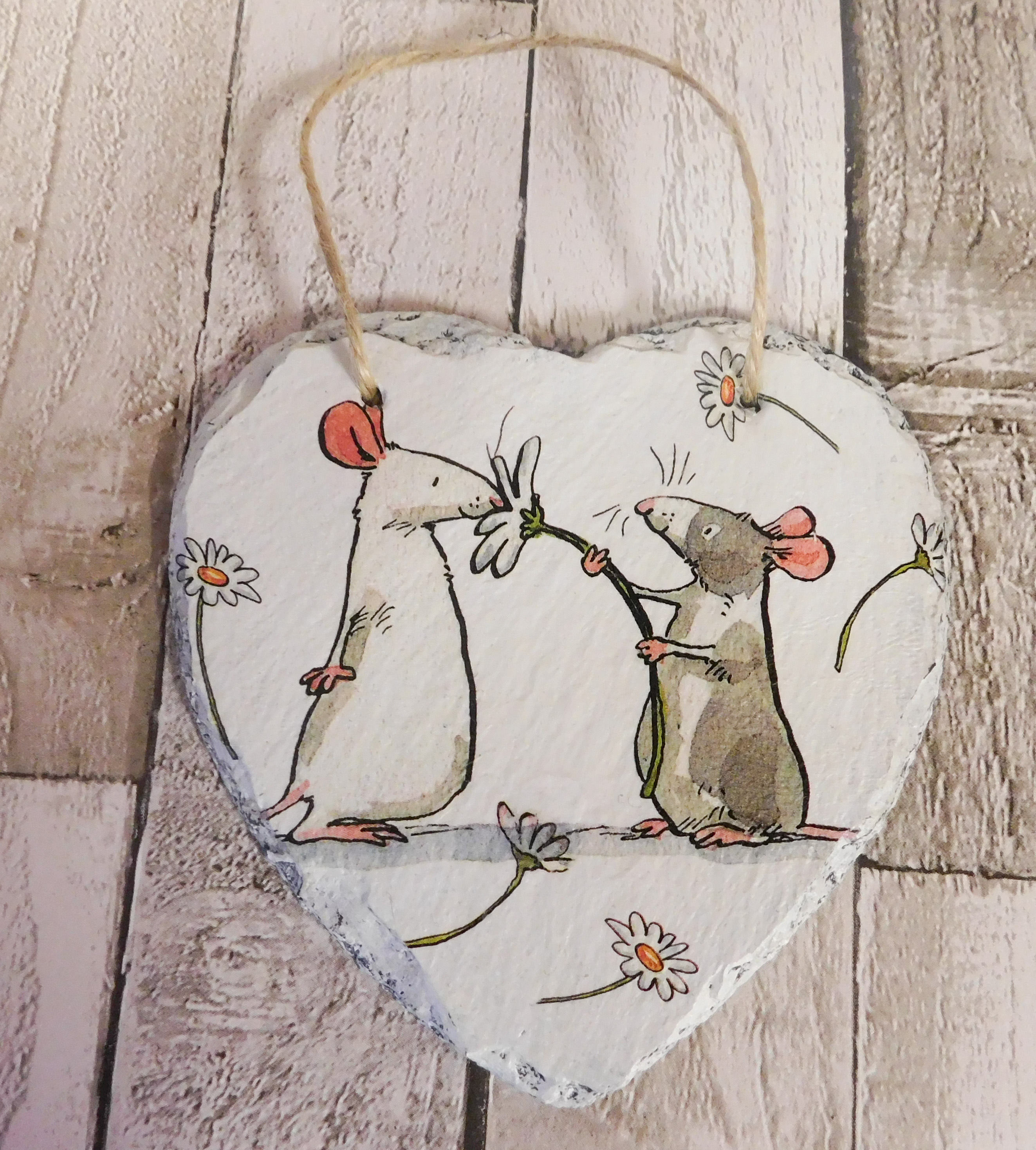 Mice Slate Heart Plaque, Mice and Daisies Print , Wall Hanging Plaque ...