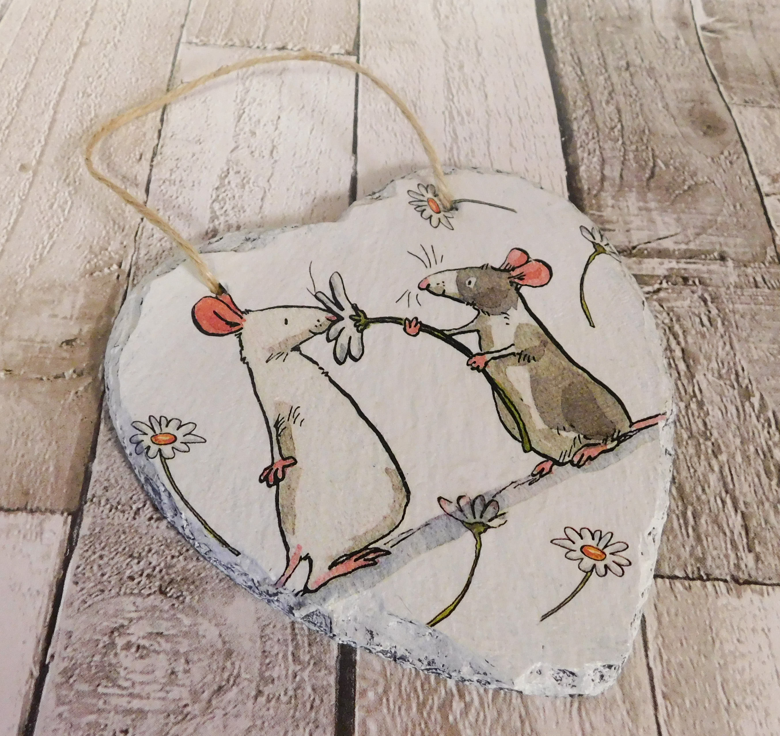 Mice Slate Heart Plaque, Mice and Daisies Print , Wall Hanging Plaque ...
