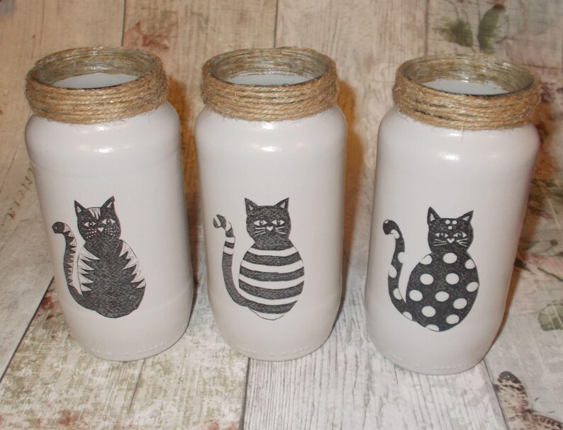 Cat Glass Jars Set of 3 Decorative Glass Jars in Grey Gray - Etsy