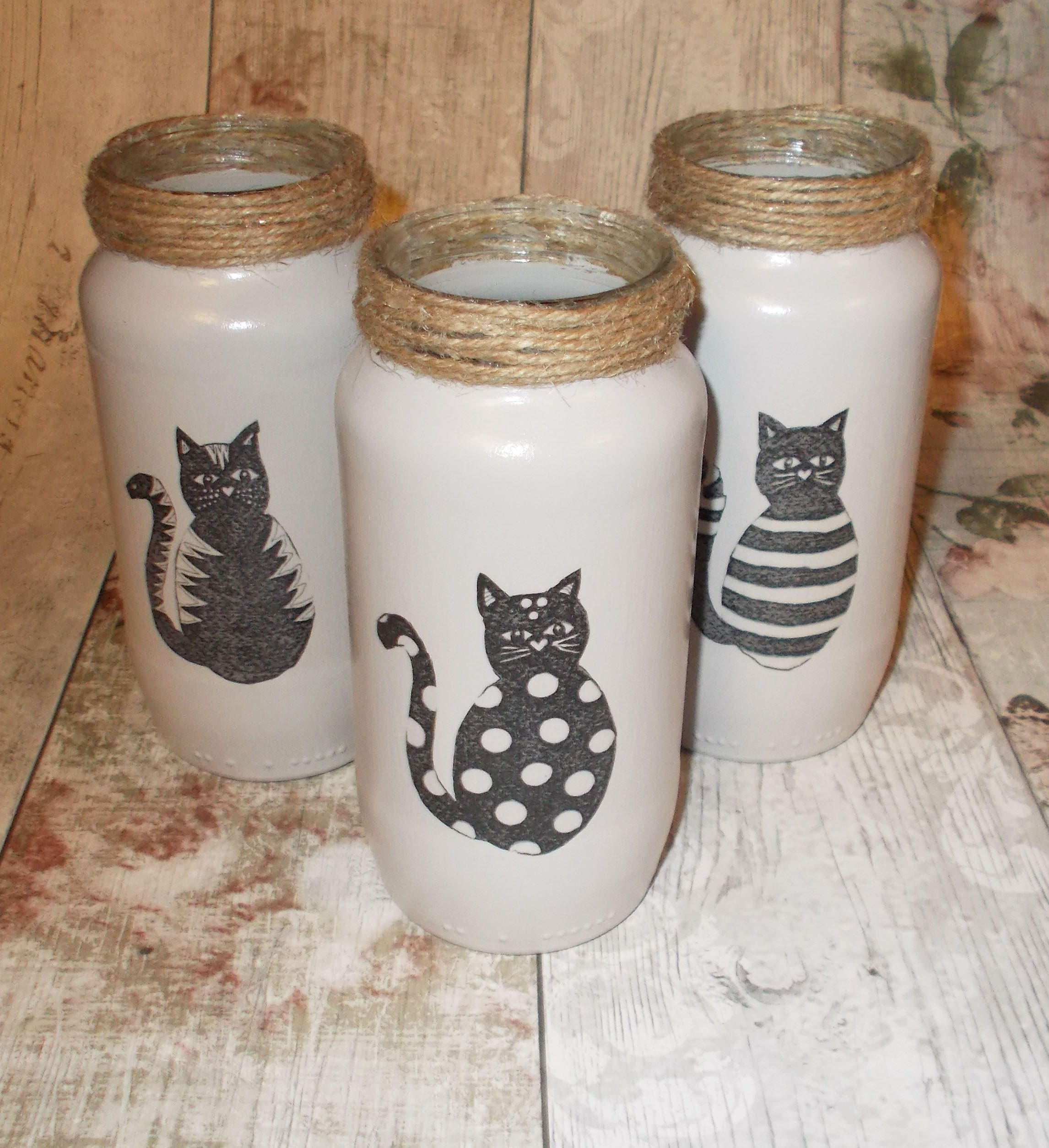 Cat Glass Jars Set of 3 Decorative Glass Jars In Grey Gray | Etsy