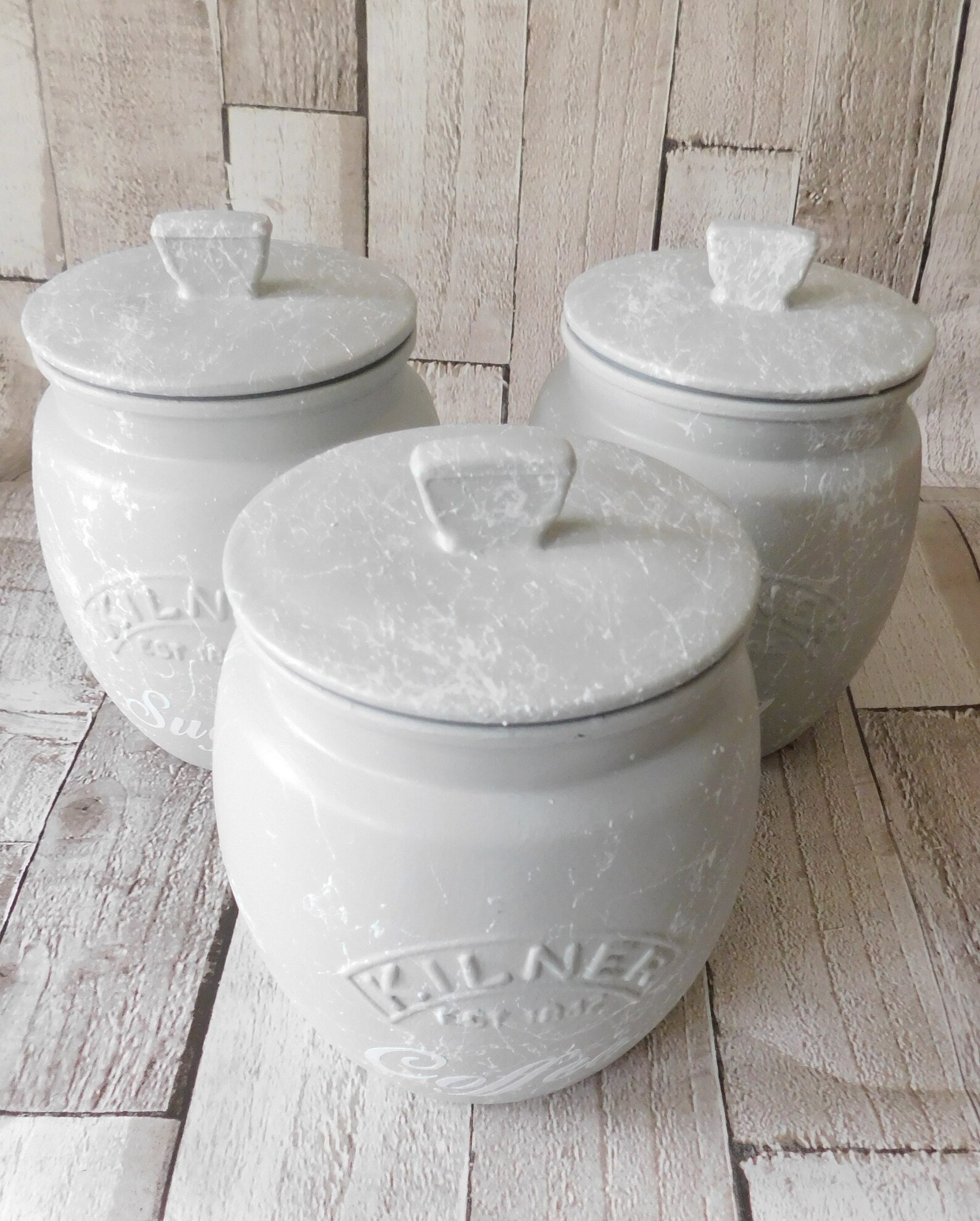 Grey & White Marble Kitchen Canisters, Tea Coffee Sugar Jars, Sugar Pot ...