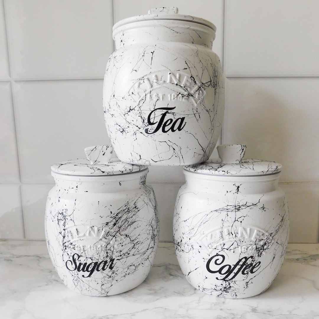 White Marble Kitchen Canisters, Tea Coffee Sugar Jars, Sugar Pot ...