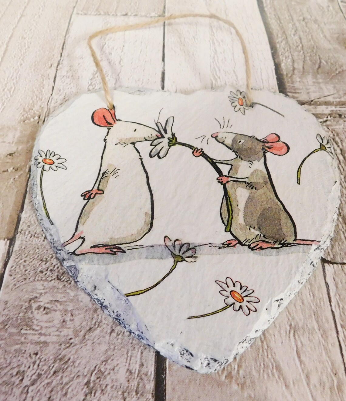 Mice Slate Heart Plaque, Mice and Daisies Print , Wall Hanging Plaque ...