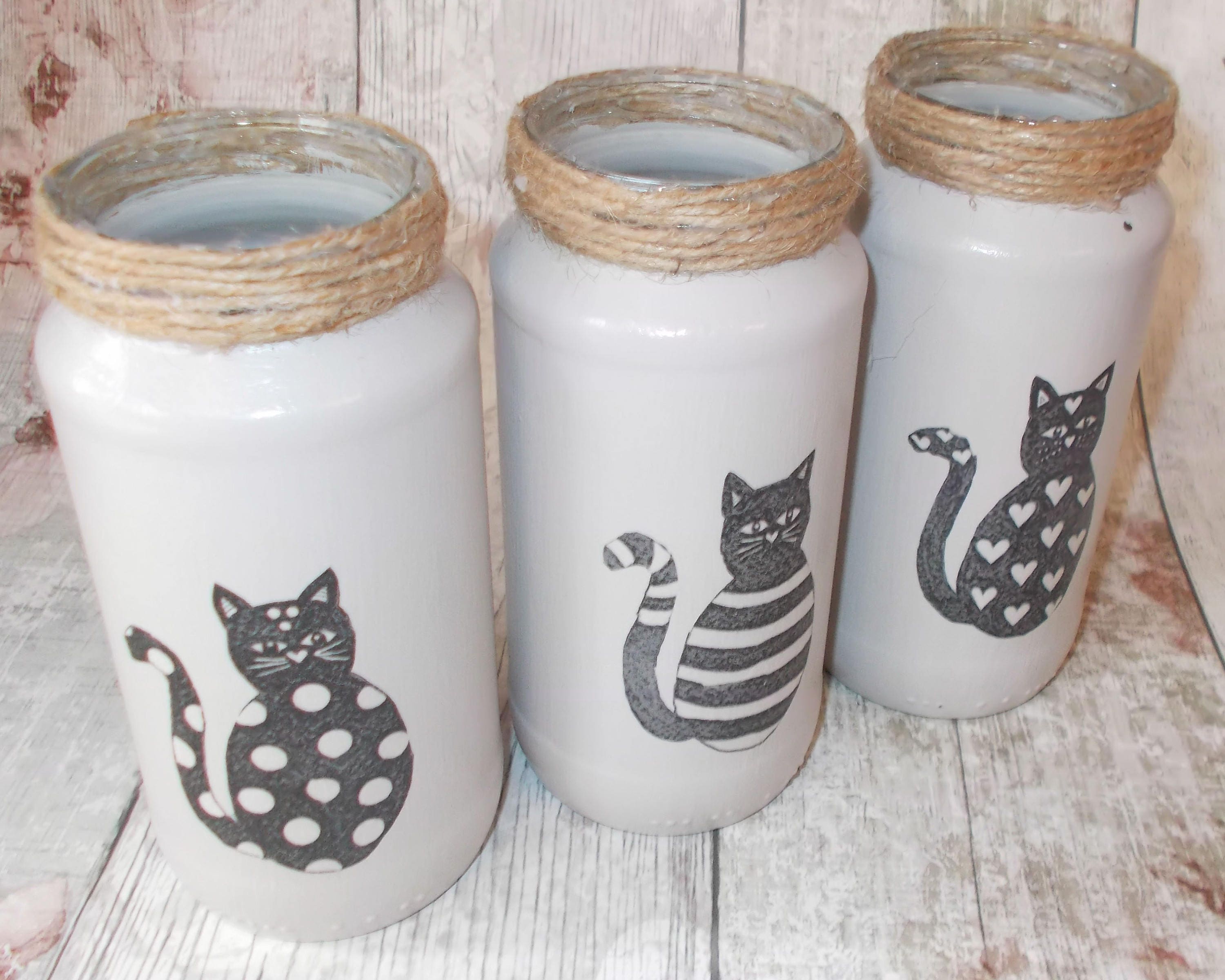 Cat Glass Jars Set of 3 Decorative Glass Jars In Grey Gray | Etsy