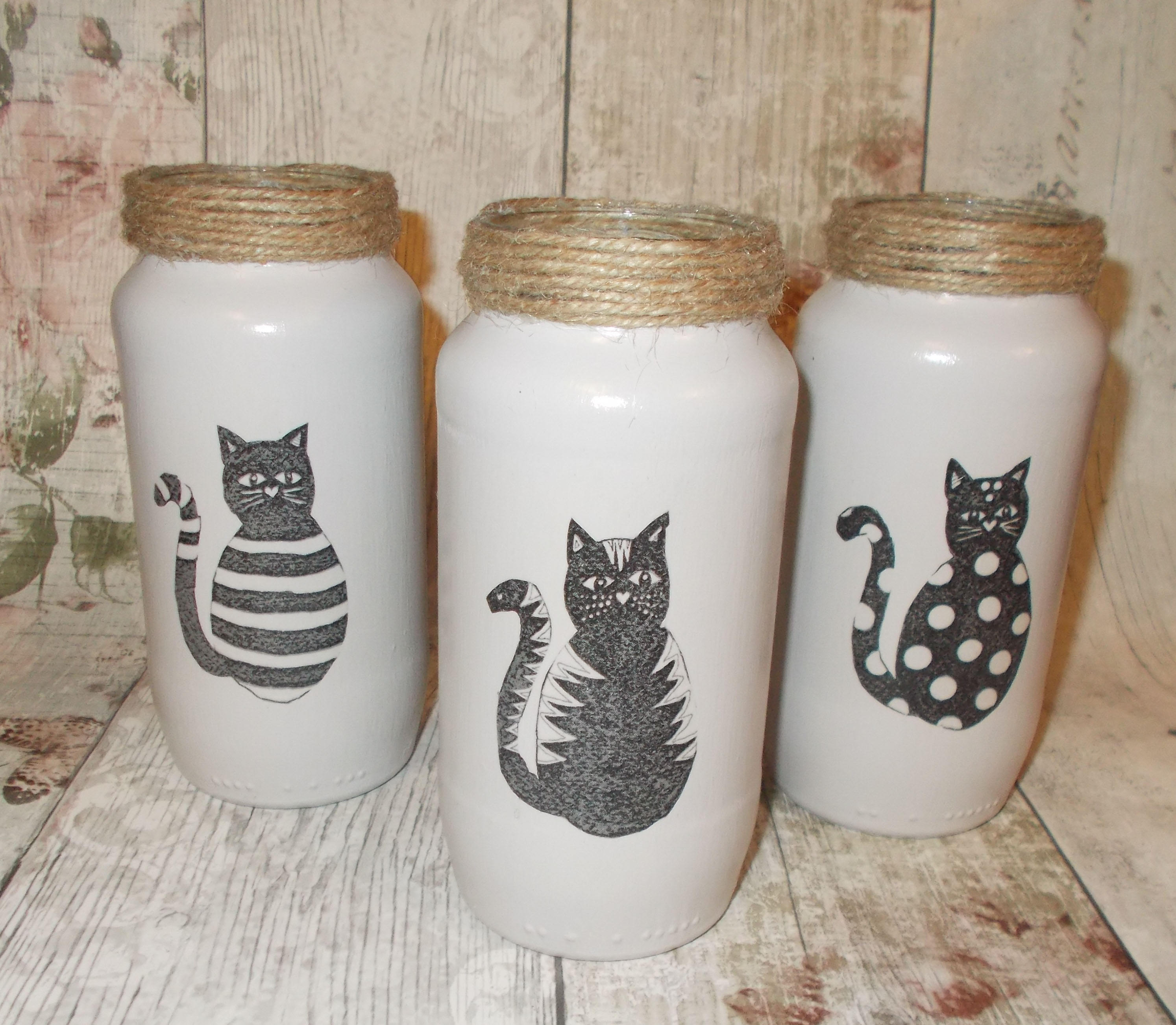 Cat Glass Jars Set of 3 Decorative Glass Jars In Grey Gray | Etsy