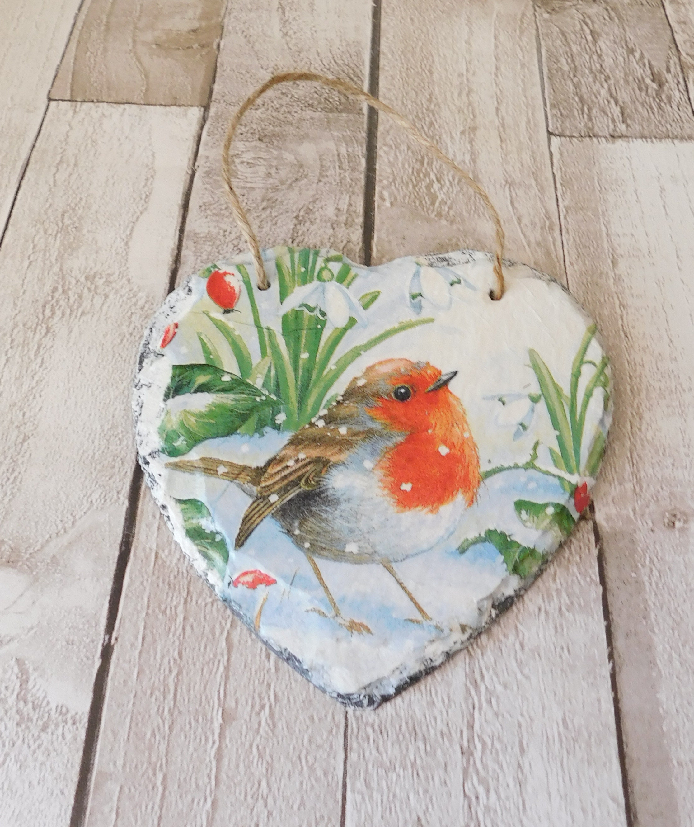 Robin Slate Heart Plaque Robin and Snowdrops Print Wall - Etsy UK