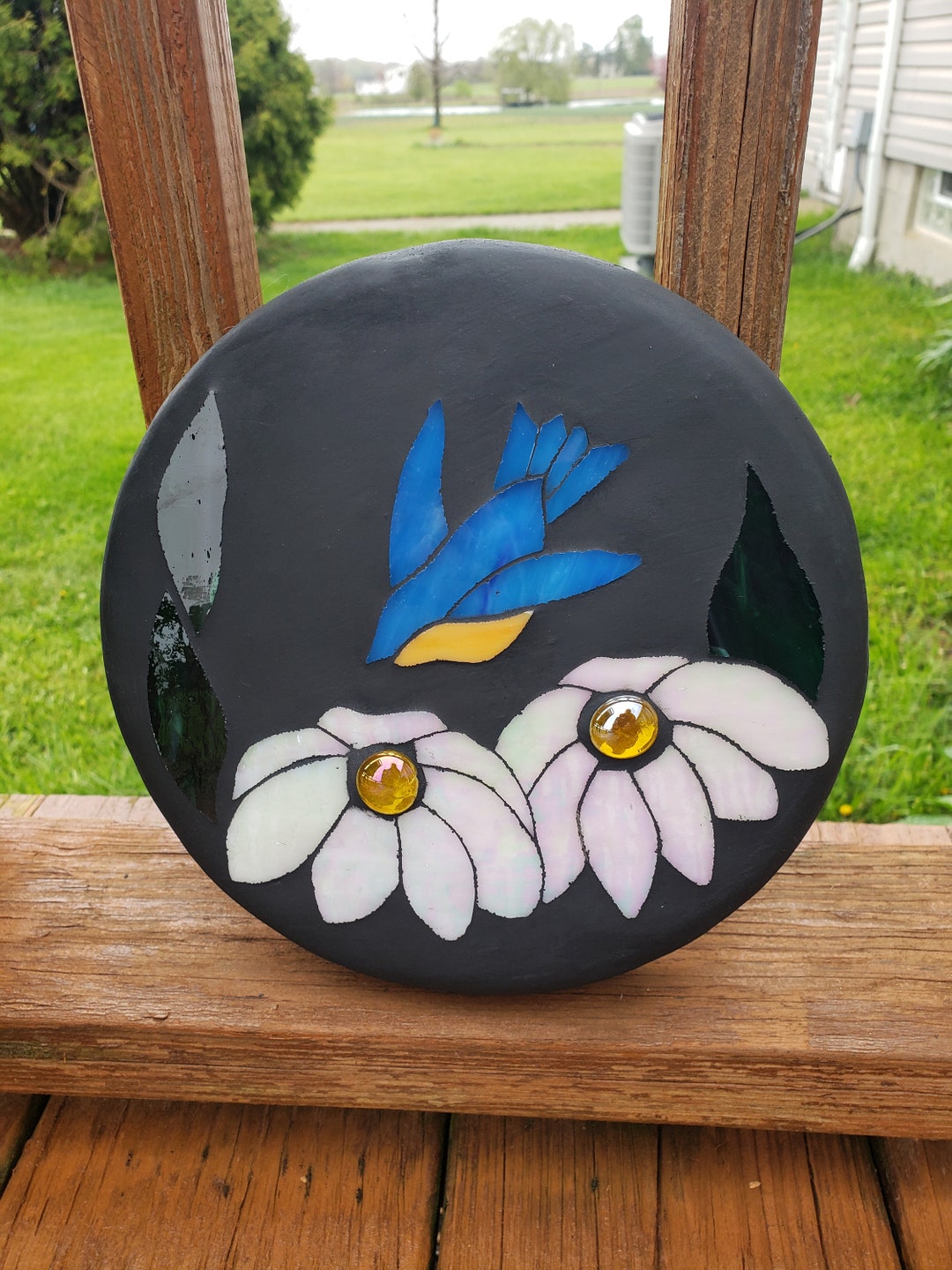Bluebird and Flowers Stained Glass Cement Garden Stone - Etsy