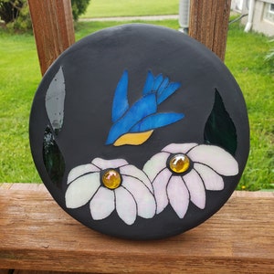 Bluebird and Flowers Stained Glass Cement Garden Stone - Etsy