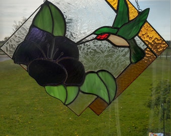Ruby Throated Hummingbird Stained Glass Panel - Etsy