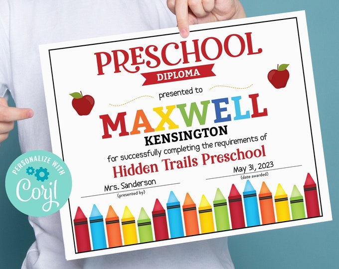 DIY Editable Preschool Diploma, Preschool Graduation Certificate ...