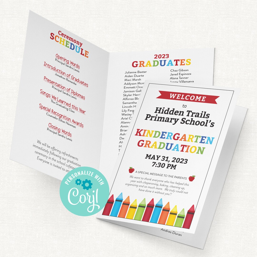 DIY Editable Kindergarten Graduation Program, Kindergarten Graduation ...