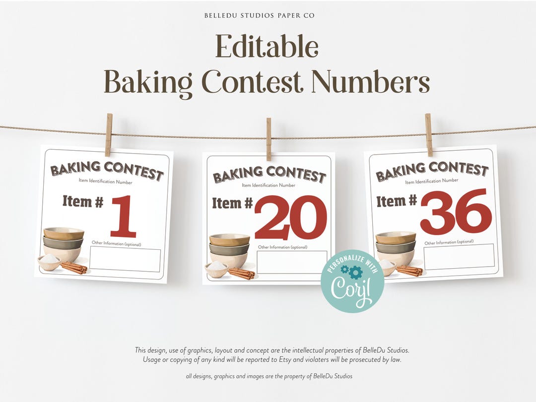 Editable Baking Contest Numbers Template for Bake-off Competition Dish ...