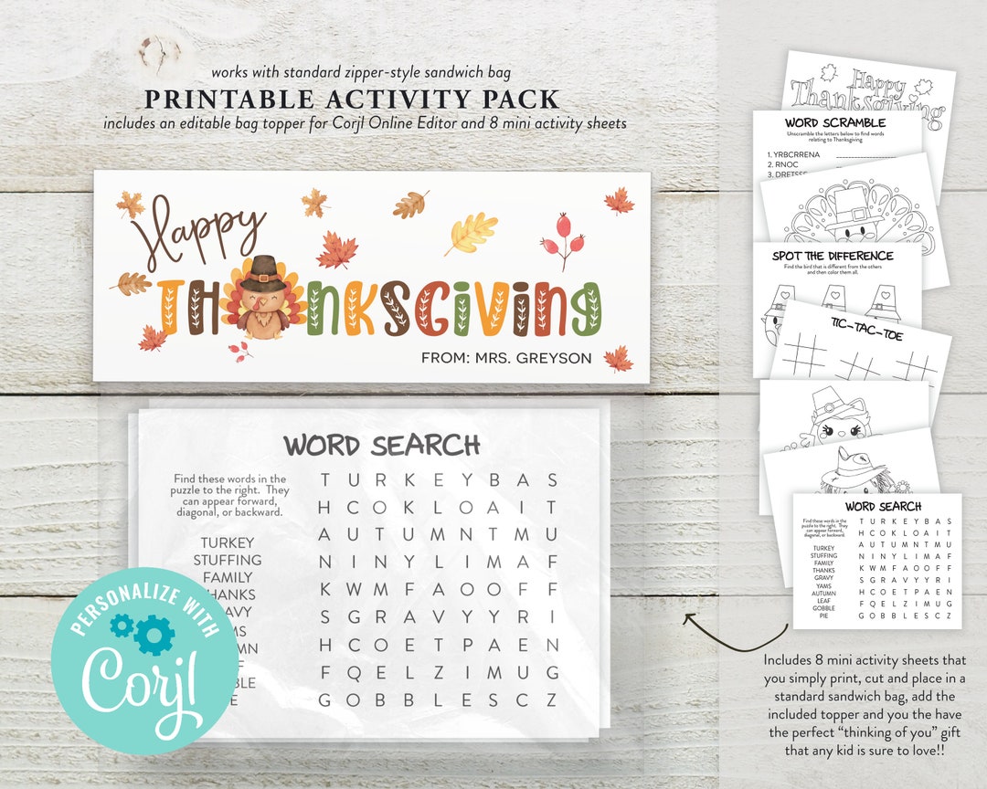 Printable Thanksgiving Activity Coloring Pack for Kids, Thanksgiving ...