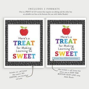 Printable A Treat for Making Learning so Sweet Table Sign, 8 X 10 ...