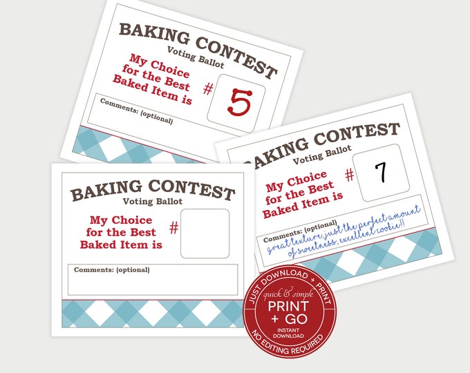 Printable Baking Contest Easy Ballots, Voting Ballot Cards, Bake-off ...