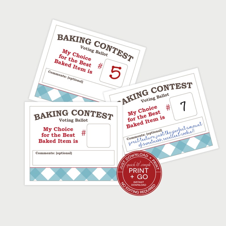 Printable Baking Contest Easy Ballots, Voting Ballot Cards, Bake-off ...