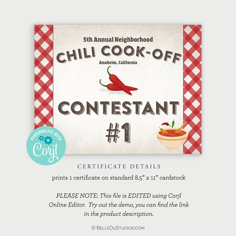 Printable Chili Cook-off Contestant Identification Sign - Etsy
