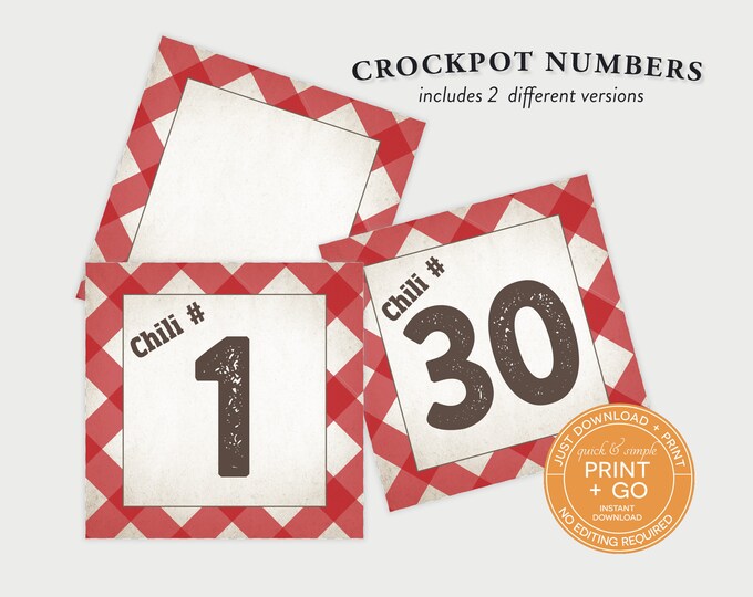 Printable Chili Cook-off Crockpot Number Cards, Chili Cook off ...