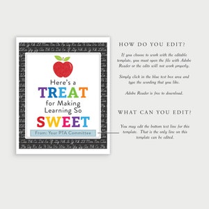 Printable A Treat for Making Learning so Sweet Table Sign, 8 X 10 ...