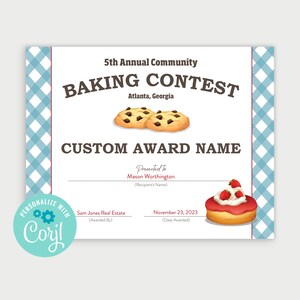 Printable Baking Contest Award Winner Certificate, Create Your Own ...