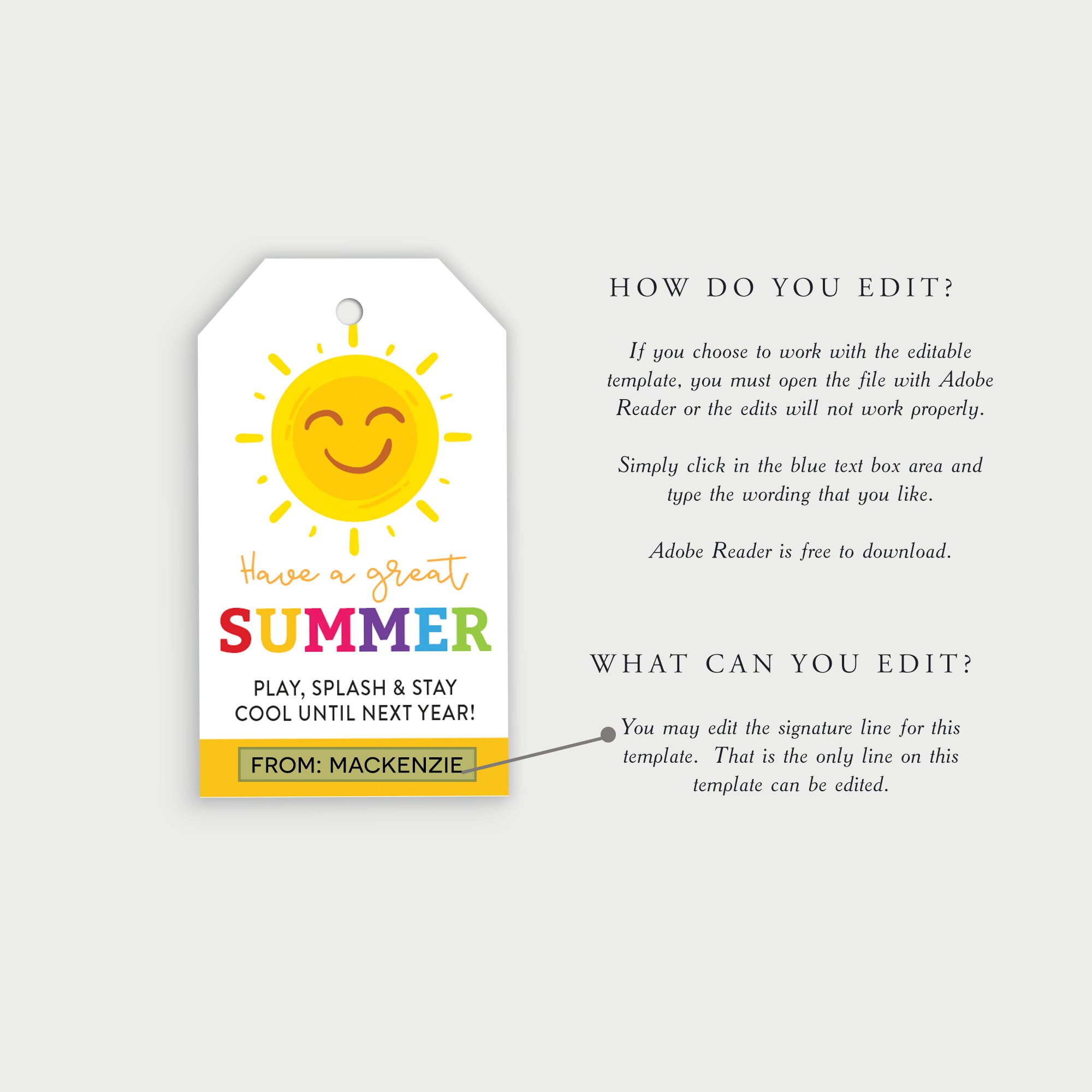 Printable End of School Gift Tag, Summer Gift Tag, Summer Vacation Gift ...