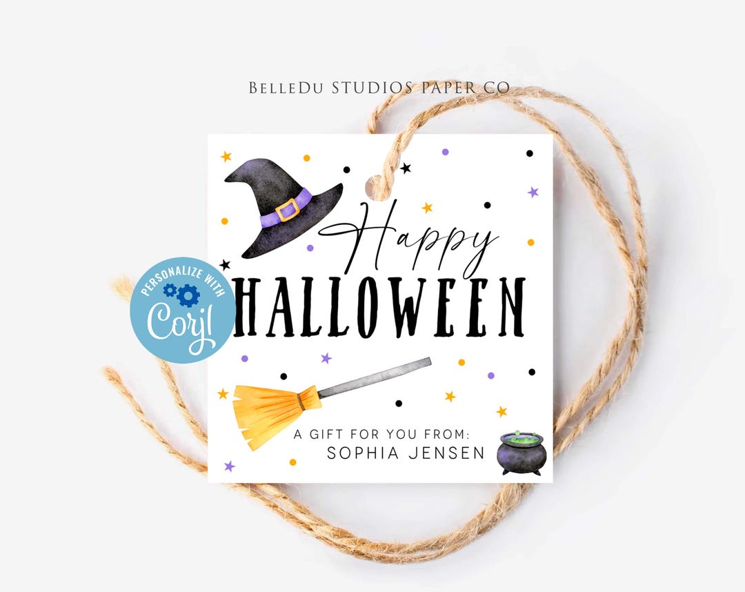 Happy Halloween Gift Tag Printable Treat Bag Sticker for Halloween ...