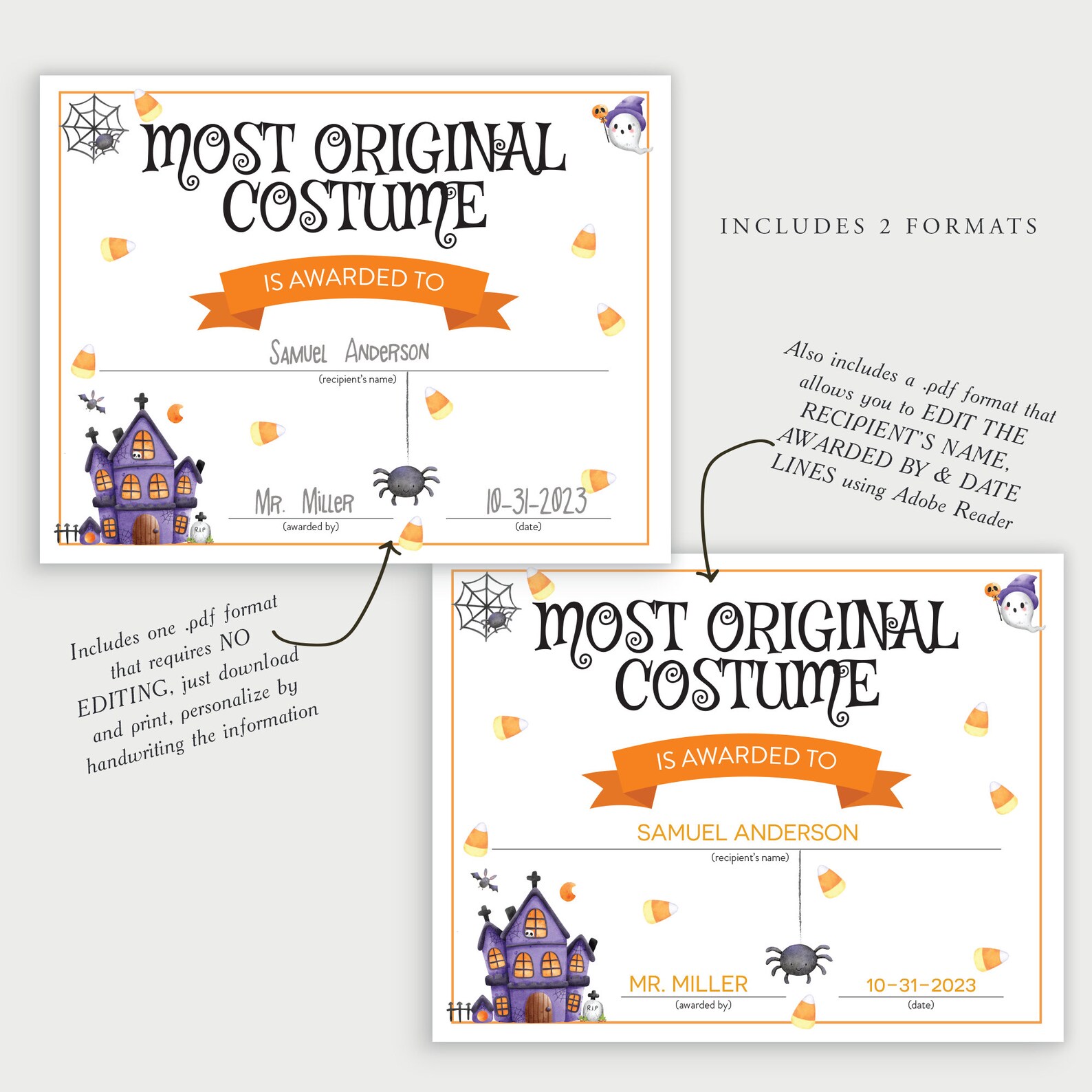Printable Halloween Costume Award Certificate Bundle Trick or - Etsy