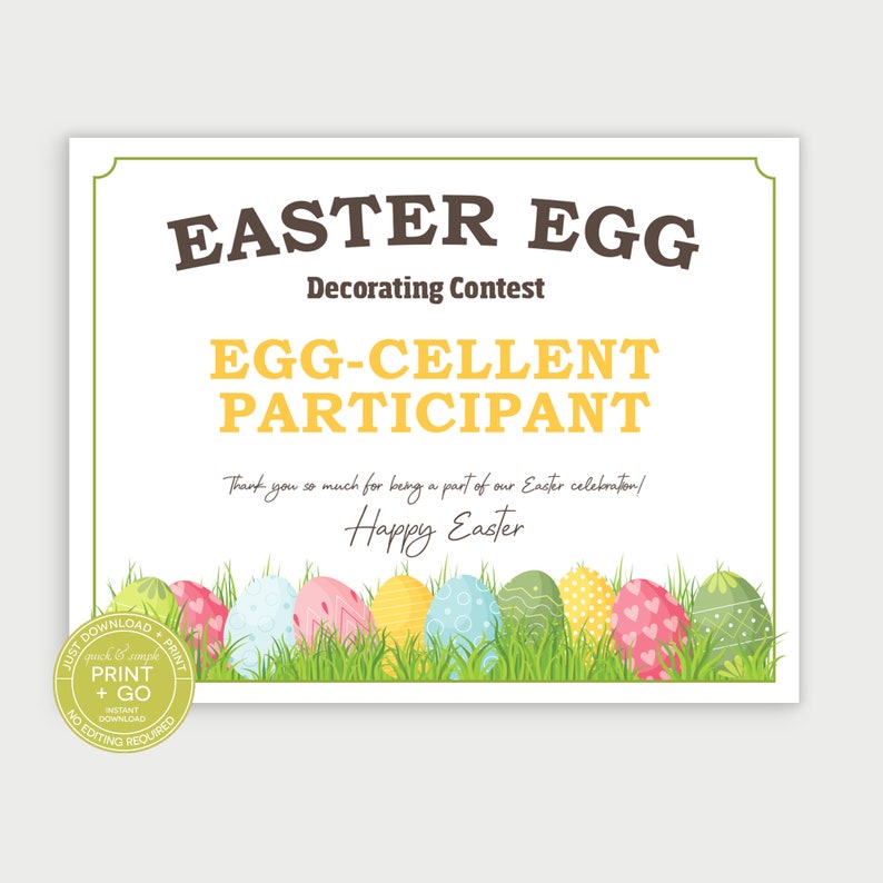Printable Easter Egg Decorating Contest Award Certificate - Etsy
