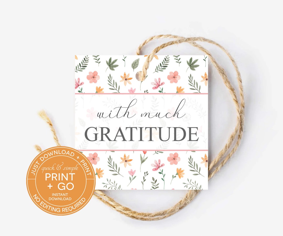 Printable Thank You Gift Tag, Minimalist Floral Gratitude Tag, Simple ...